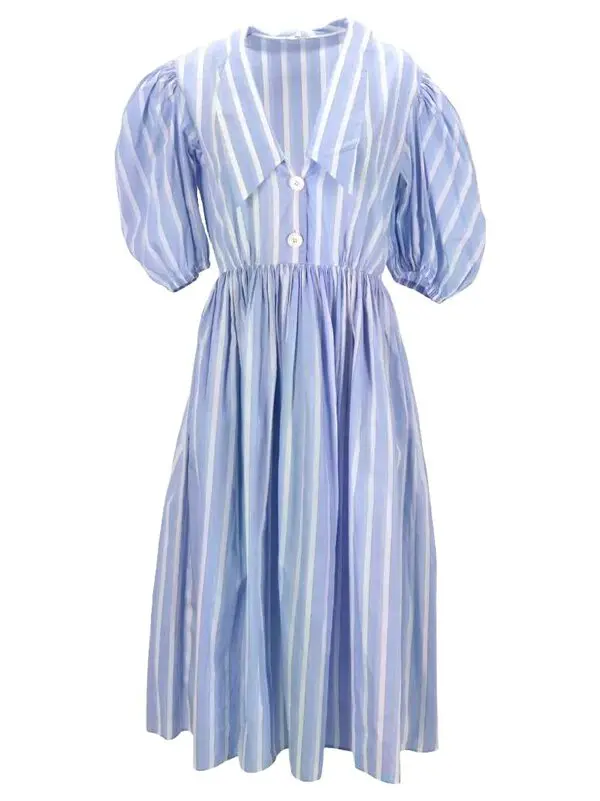 Miu Miu Striped Cotton Midi Dress - Blue
