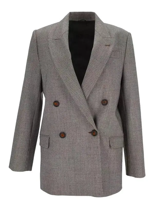Brunello Cucinelli Houndstooth Double-breasted Blazer - Grey