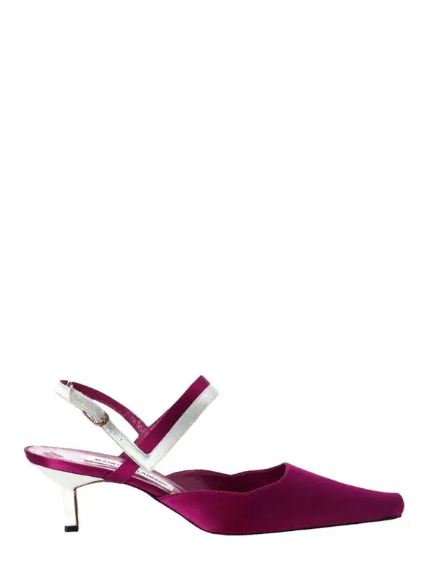 Manolo Blahnik Satin Slingback Kitten Heel Pumps - Purple