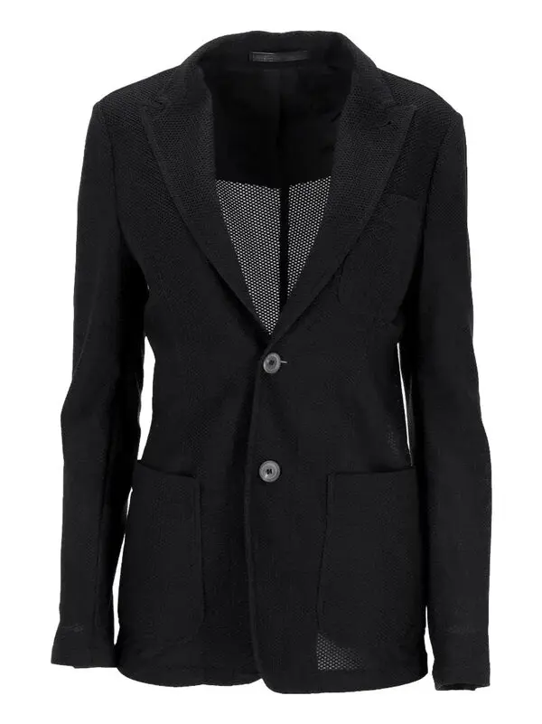 Giorgio Armani Mesh Back Peak Lapels Blazer - Black