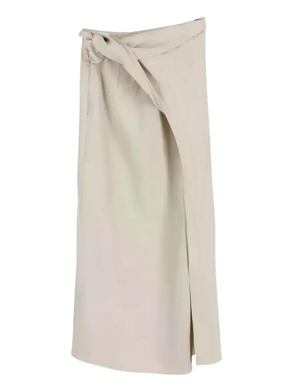 Max Mara Wool Midi Skirt With Tie Detail - Neutrals