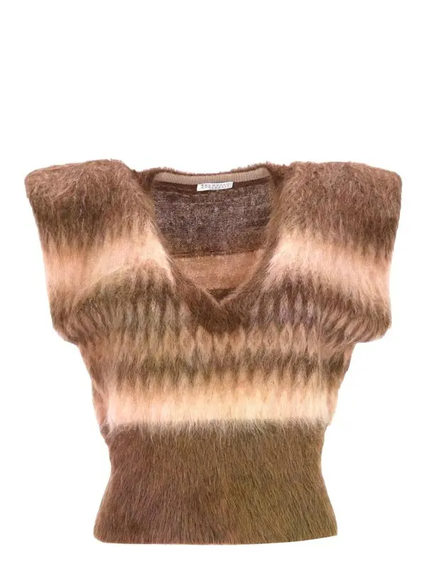 Brunello Cucinelli Chevron V-neck Vest Top - Brown