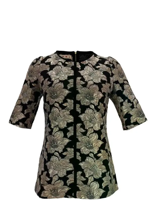 Marni Floral-jacquard Short-sleeve Top - Gold