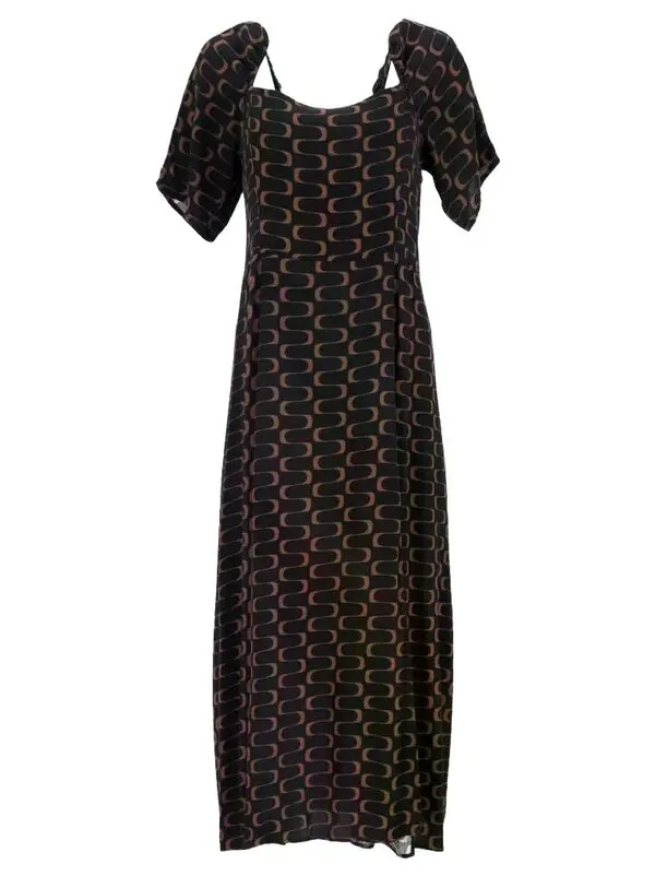 REFORMATION Printed Shirred Midi Dress - Black