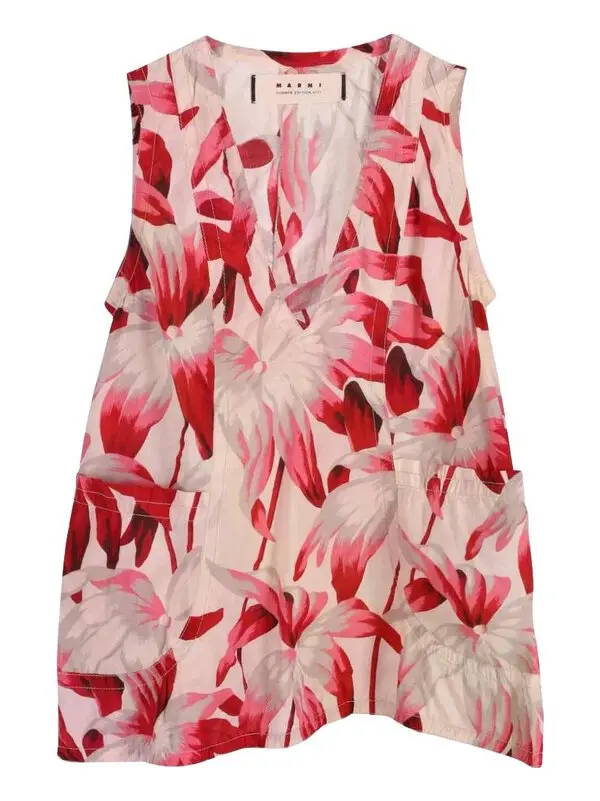 Marni Sleeveless Floral Top - Red