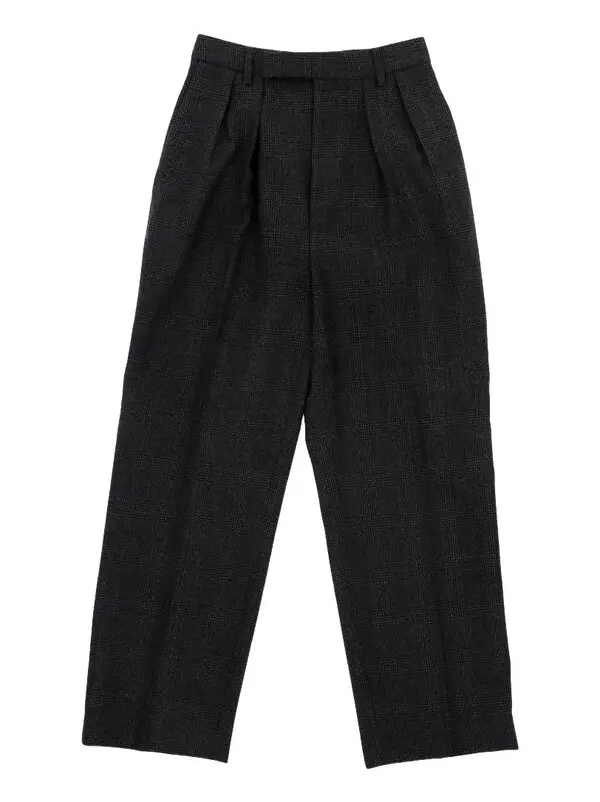 Celine Pleated Plaid Trousers - Black