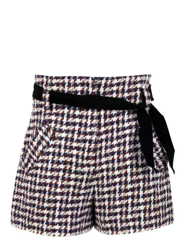 Maje Tartan-check Belted Shorts - White