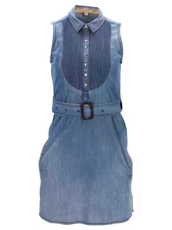 Burberry Pintuck Sleeveless Denim Dress - Blue
