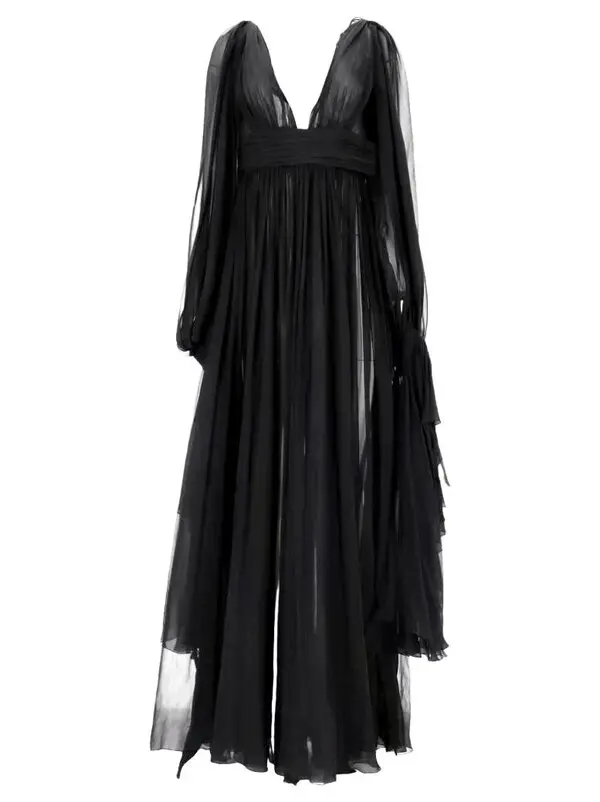 Saint Laurent Deep-neck Maxi Gown - Black