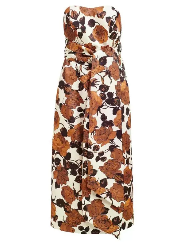 Essentiel Antwerp Floral Print Strapless Wrap Dress - Neutrals