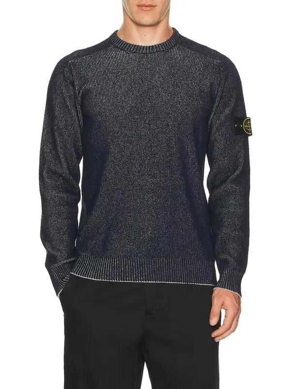 Stone Island Crew Neck Rib Cotton Jumper - Melange Blue