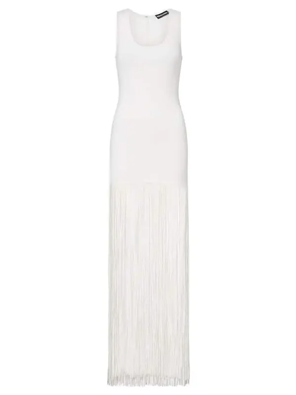 David Koma Fringed Ribbed-knit Maxi Dress - White