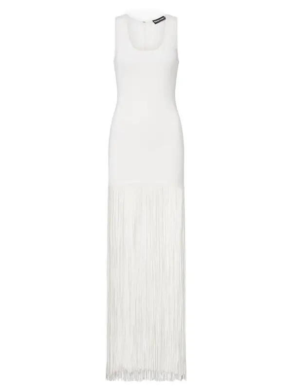 David Koma Fringed Ribbed-knit Maxi Dress - White