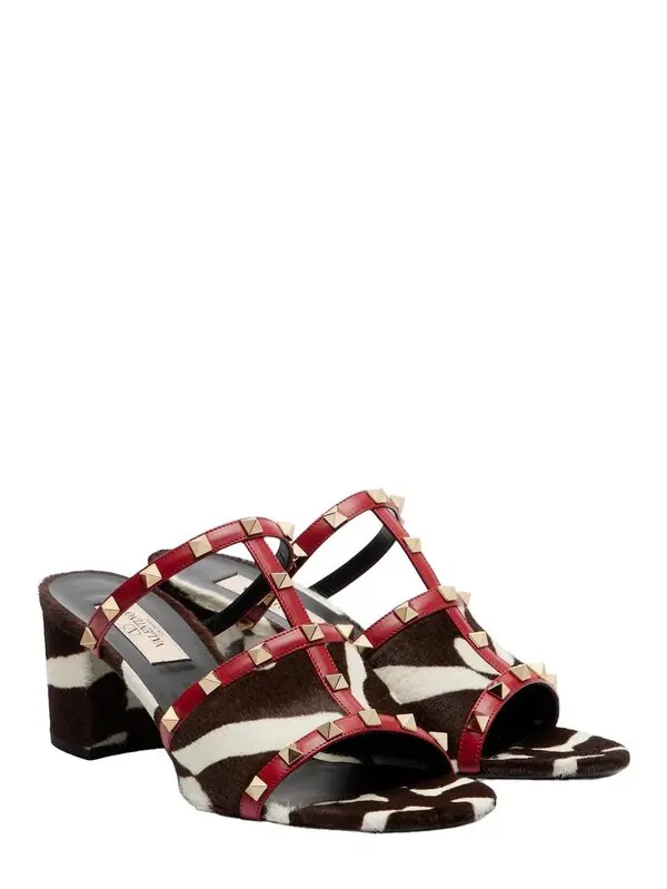 Valentino Garavani Rockstud Calf Hair And Leather Pumps - Brown