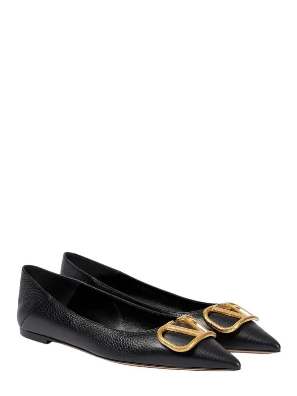 Valentino Garavani Vlogo Leather Ballet Flats - Black