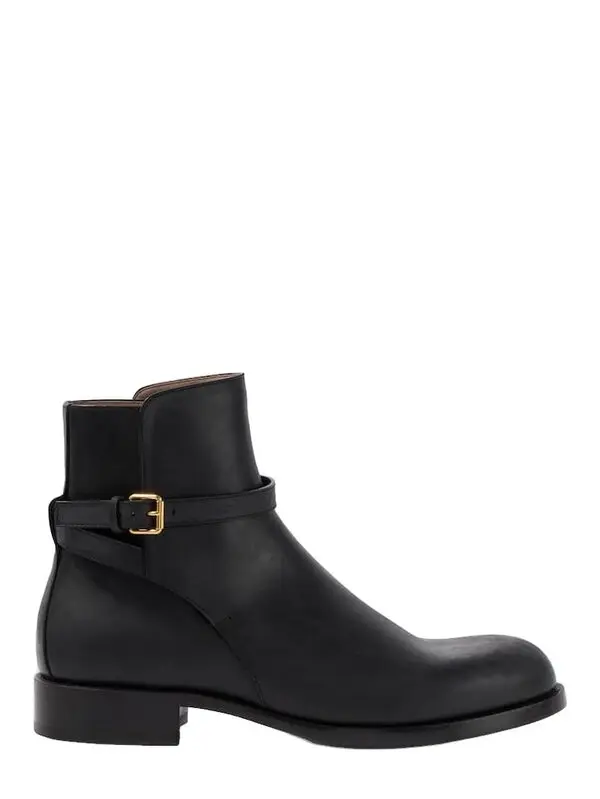THE ROW Leather Ankle Boots - Black
