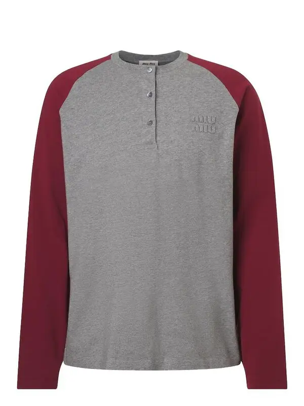 Miu Miu Cotton Jersey Henley Shirt - Grey