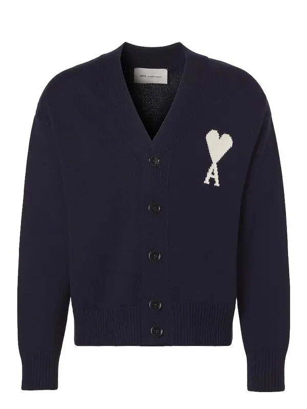 AMI Paris De Coeur Wool And Cotton Cardigan - Blue