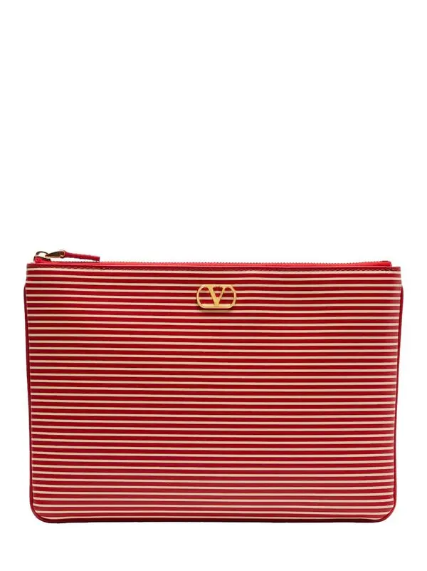 Valentino Garavani Vlogo Striped Leather Pouch - Red