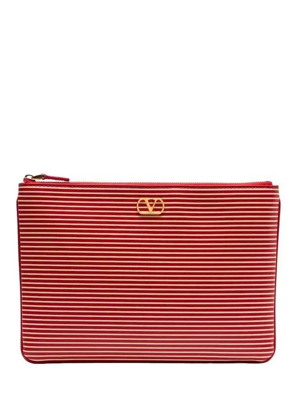 Valentino Garavani Vlogo Striped Leather Pouch - Red