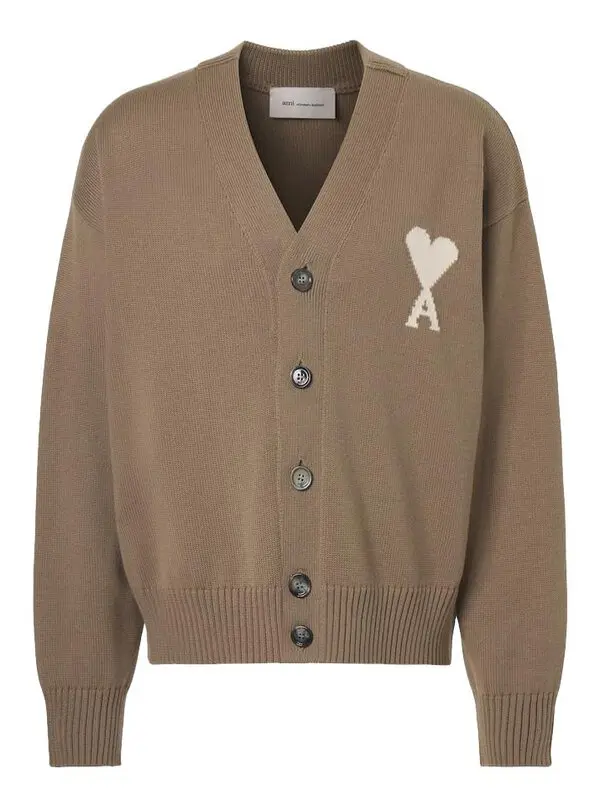 AMI Paris De Cœur Wool And Cotton Cardigan - Beige