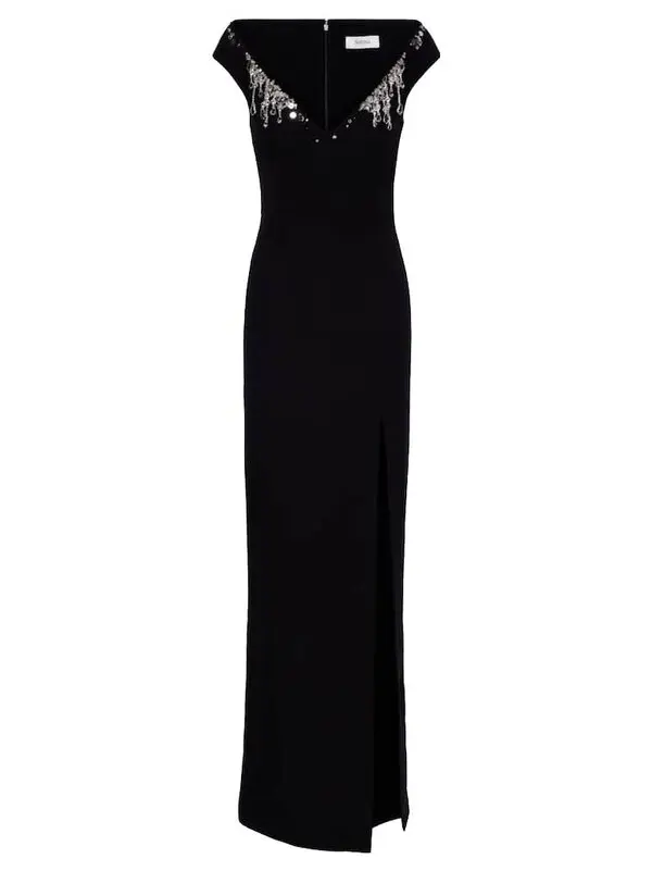 Safiyaa Lucrezia Embellished Crepe Gown - Black