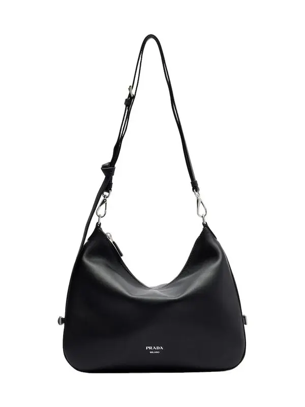 Prada Aimee Large Leather Shoulder Bag - Black