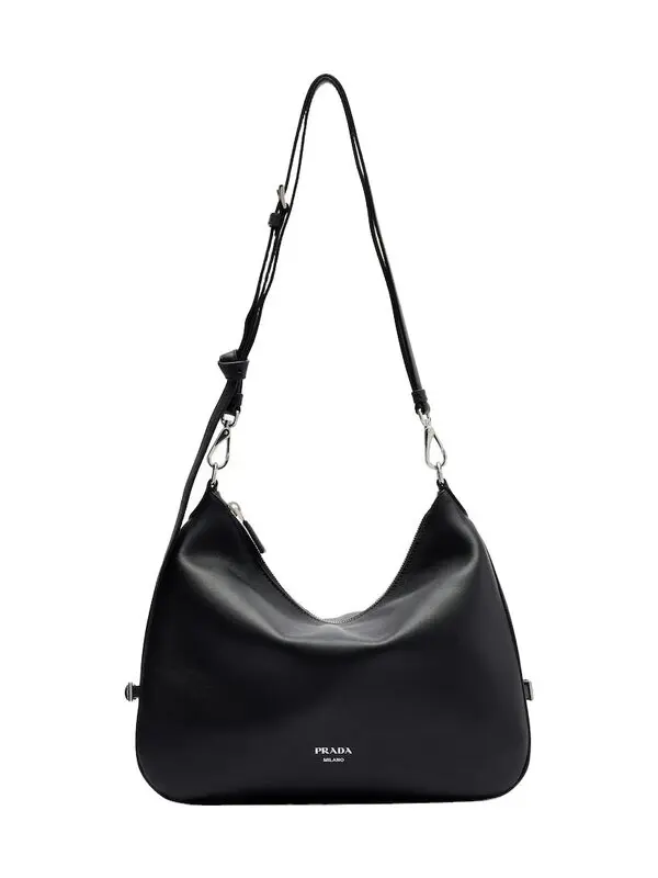 Prada Fold Large Leather Shoulder Bag - Black