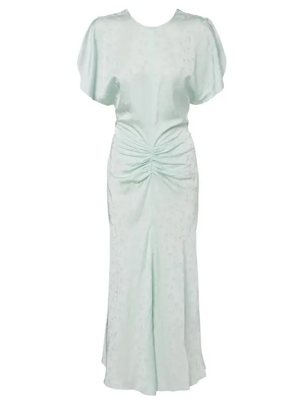 Victoria Beckham Gathered Jacquard Midi Dress - Blue