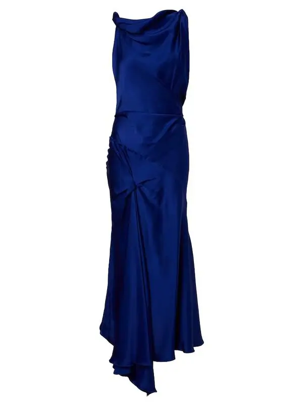 Victoria Beckham Draped Asymmetric Satin Midi Dress - Blue