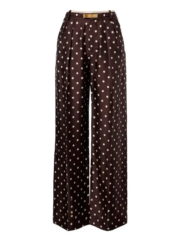Zimmermann Polka-dot Silk Satin Pants - Brown