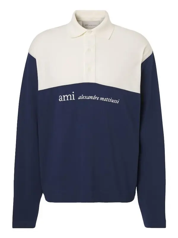 AMI Paris Logo Cotton Piqué Polo Shirt - White