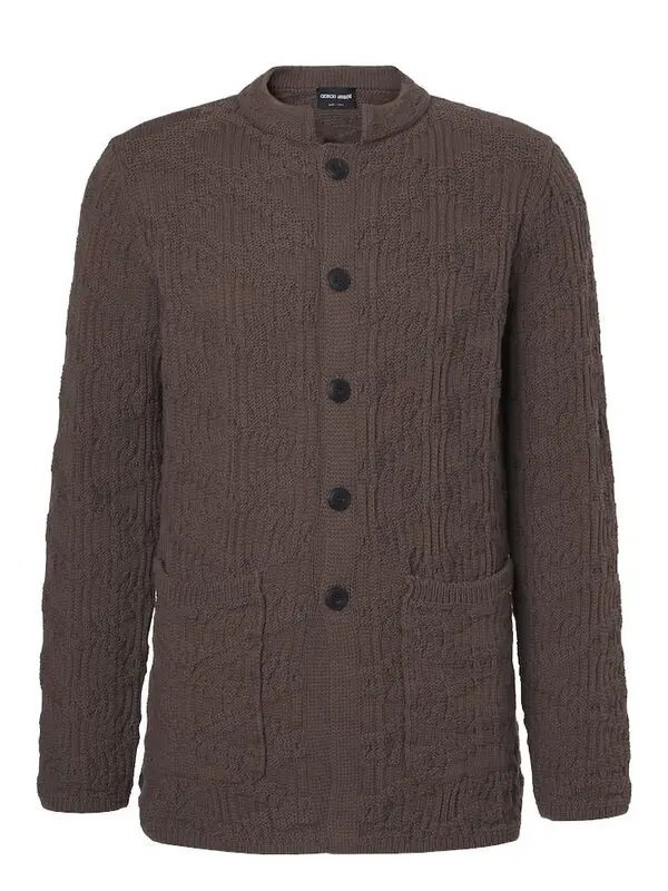 Giorgio Armani Ribbed-knit Cotton-blend Cardigan - Brown