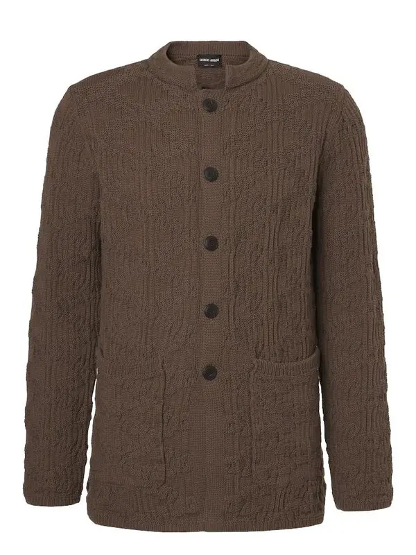 Giorgio Armani Ribbed-knit Cotton-blend Cardigan - Brown