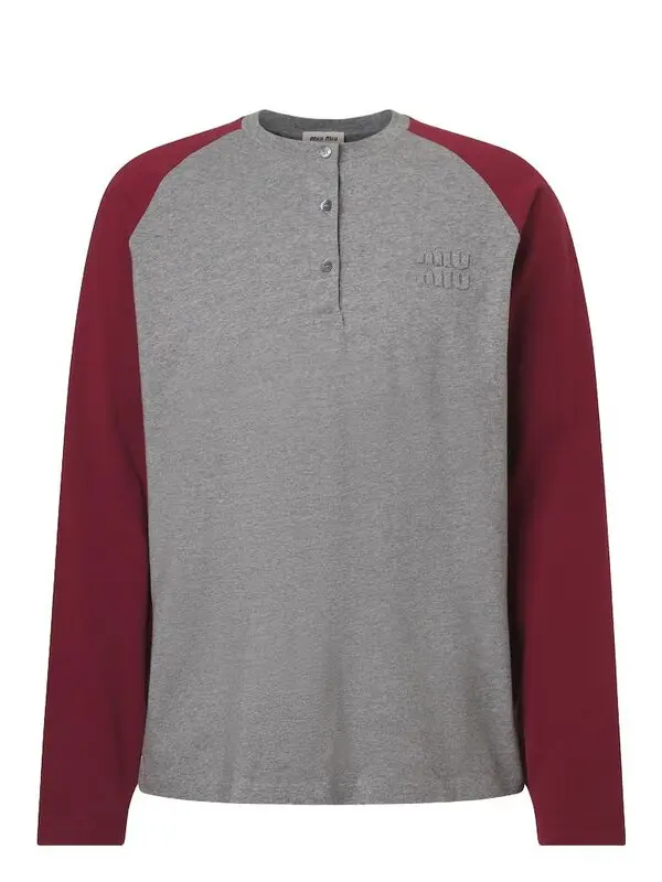 Miu Miu Cotton Jersey Henley Shirt - Grey