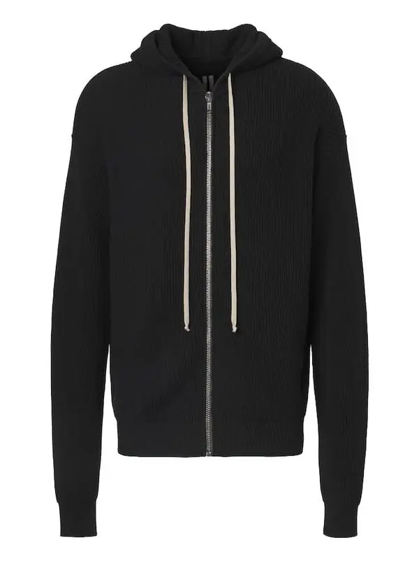 Rick Owens Ribbed Virgin Wool Hoodie - Black