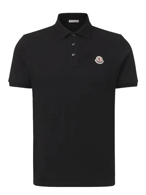 Moncler Logo Cotton Piqué Polo Shirt - Black