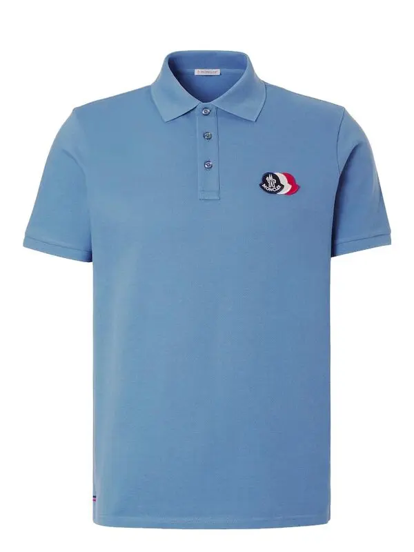 Moncler Logo Cotton Piqué Polo Shirt - Blue
