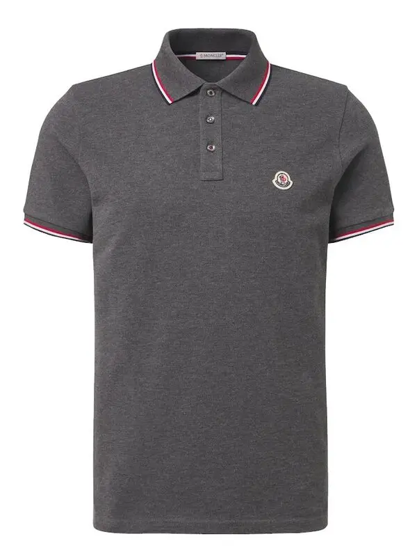 Moncler Logo Cotton Piqué Polo Shirt - Grey