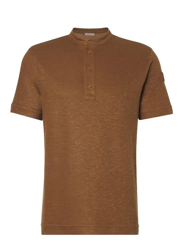Moncler Cotton And Linen-blend Polo Shirt - Brown