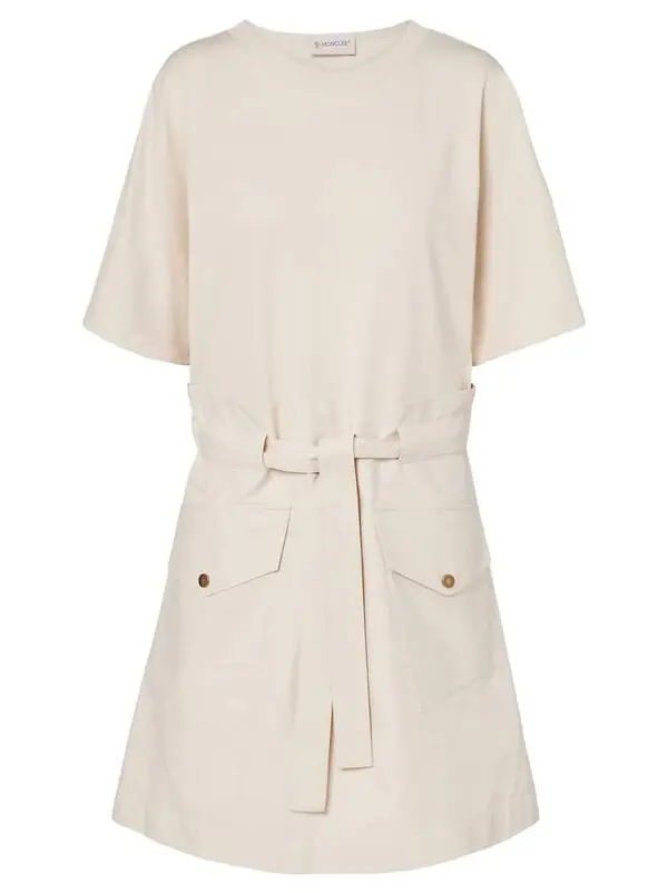 Moncler Belted Cotton-blend Jersey Minidress - White