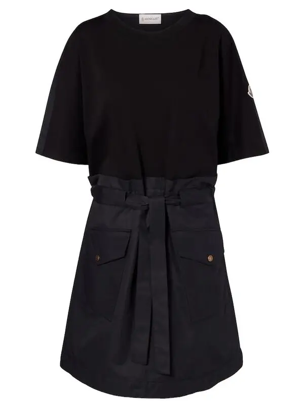 Moncler Belted Cotton-blend Jersey Minidress - Black