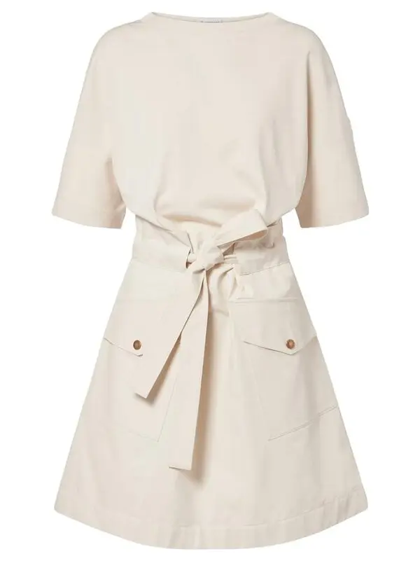 Moncler Belted Cotton-blend Jersey Minidress - White