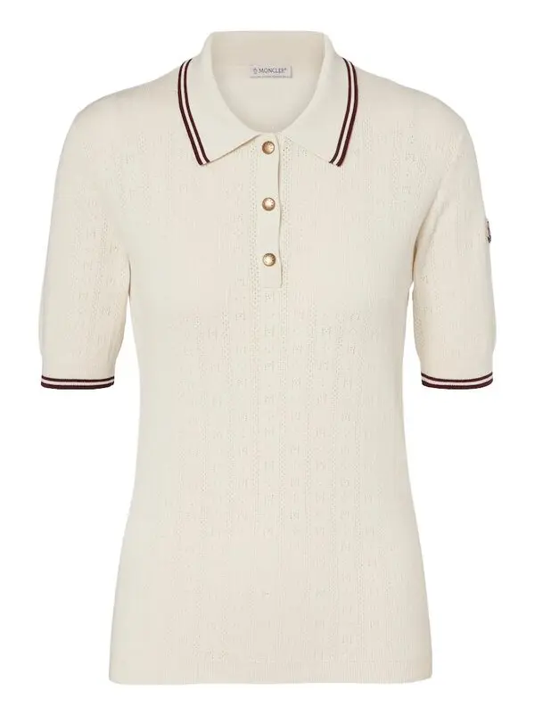 Moncler Pointelle Cotton Polo Shirt - White