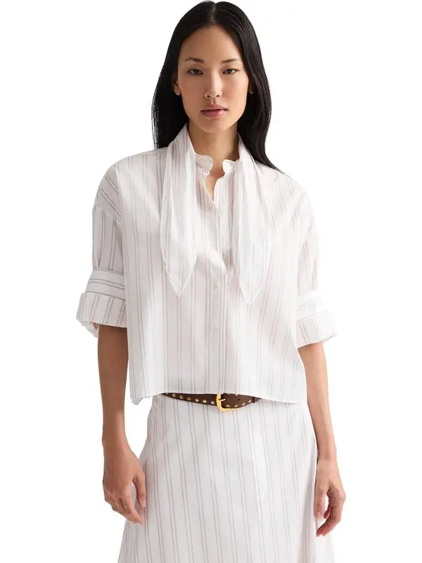 TWP Drop Needle Double Stripe Shirt - White / Wine