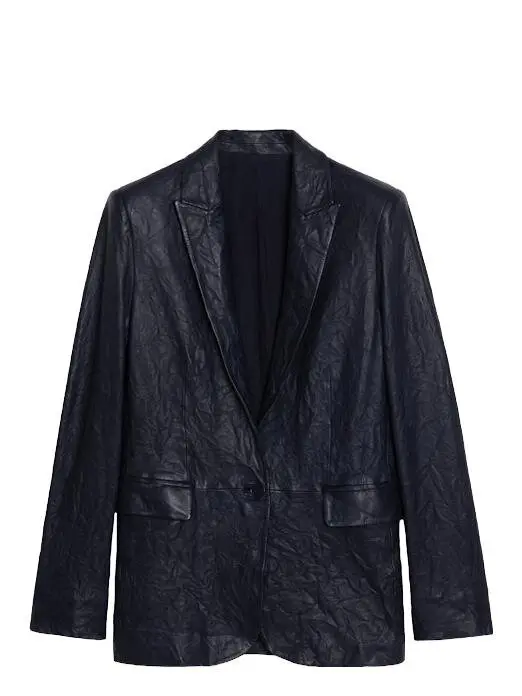 Zadig&Voltaire Valse Crinkled Leather Blazer - Encre