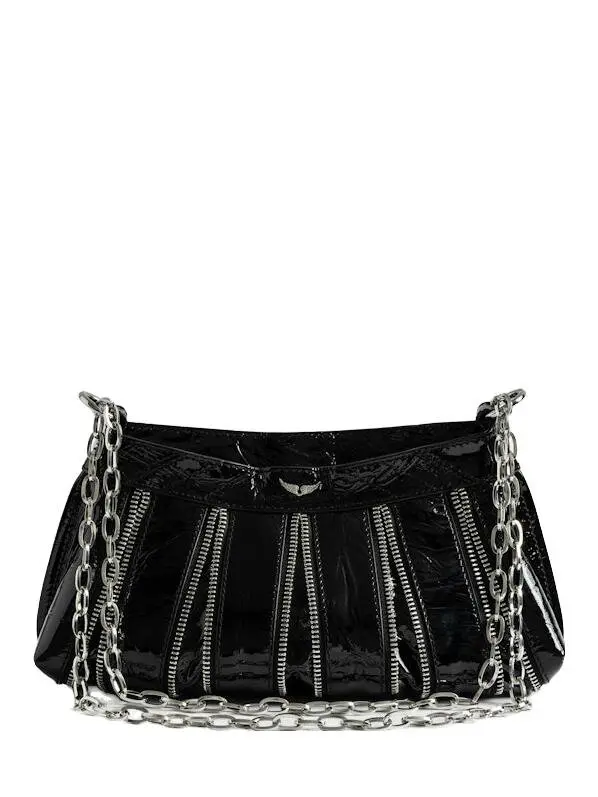 Zadig&Voltaire Crinkled Patent Leather Zip Bag - Black