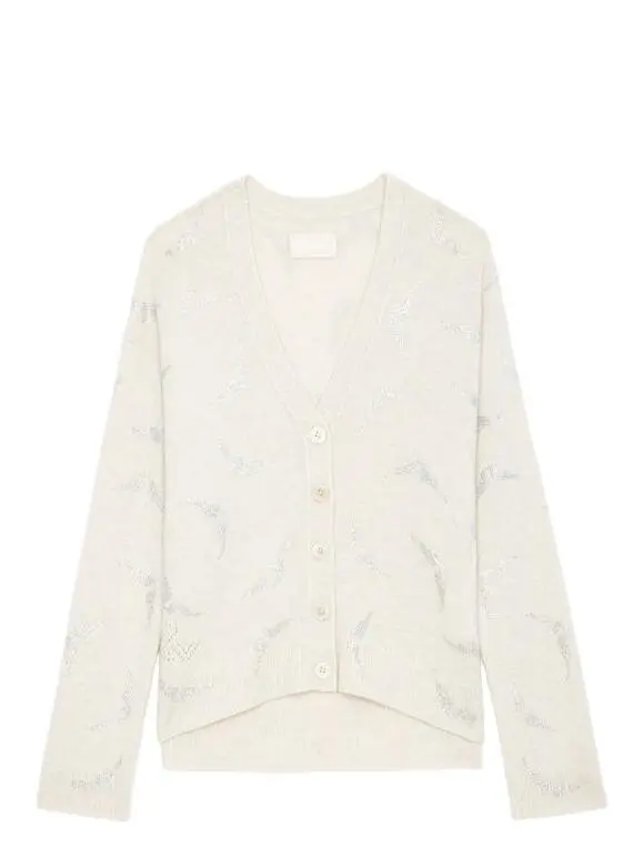 Zadig&Voltaire Mirka Diamanté Wings Cashmere Cardigan - Flake