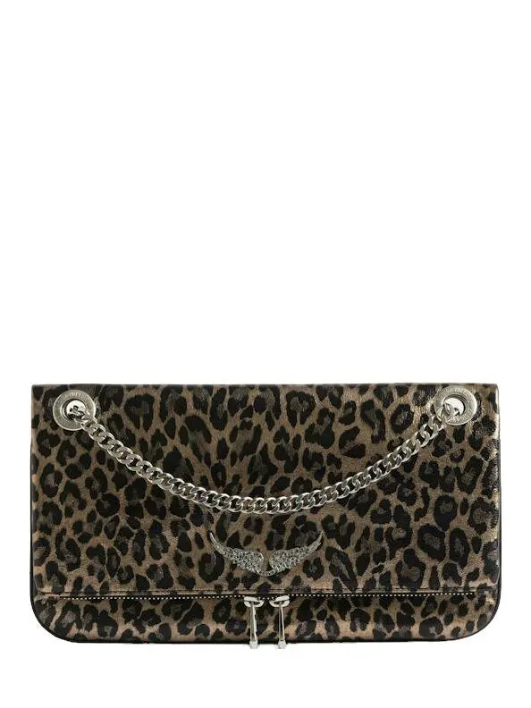 Zadig&Voltaire Rock Ii Metal Leopard Clutch - Silver