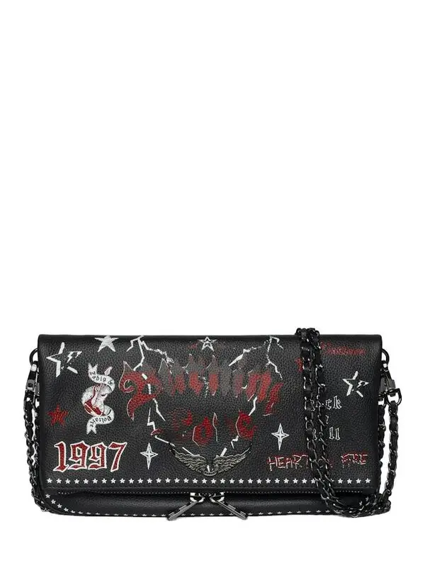 Zadig&Voltaire Grained Leather Clutch With Metal Chain - Black